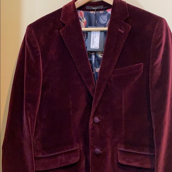 Ted Baker | Jackets & Coats | Ted Baker Dark Red Velvet Jacket | Poshmark